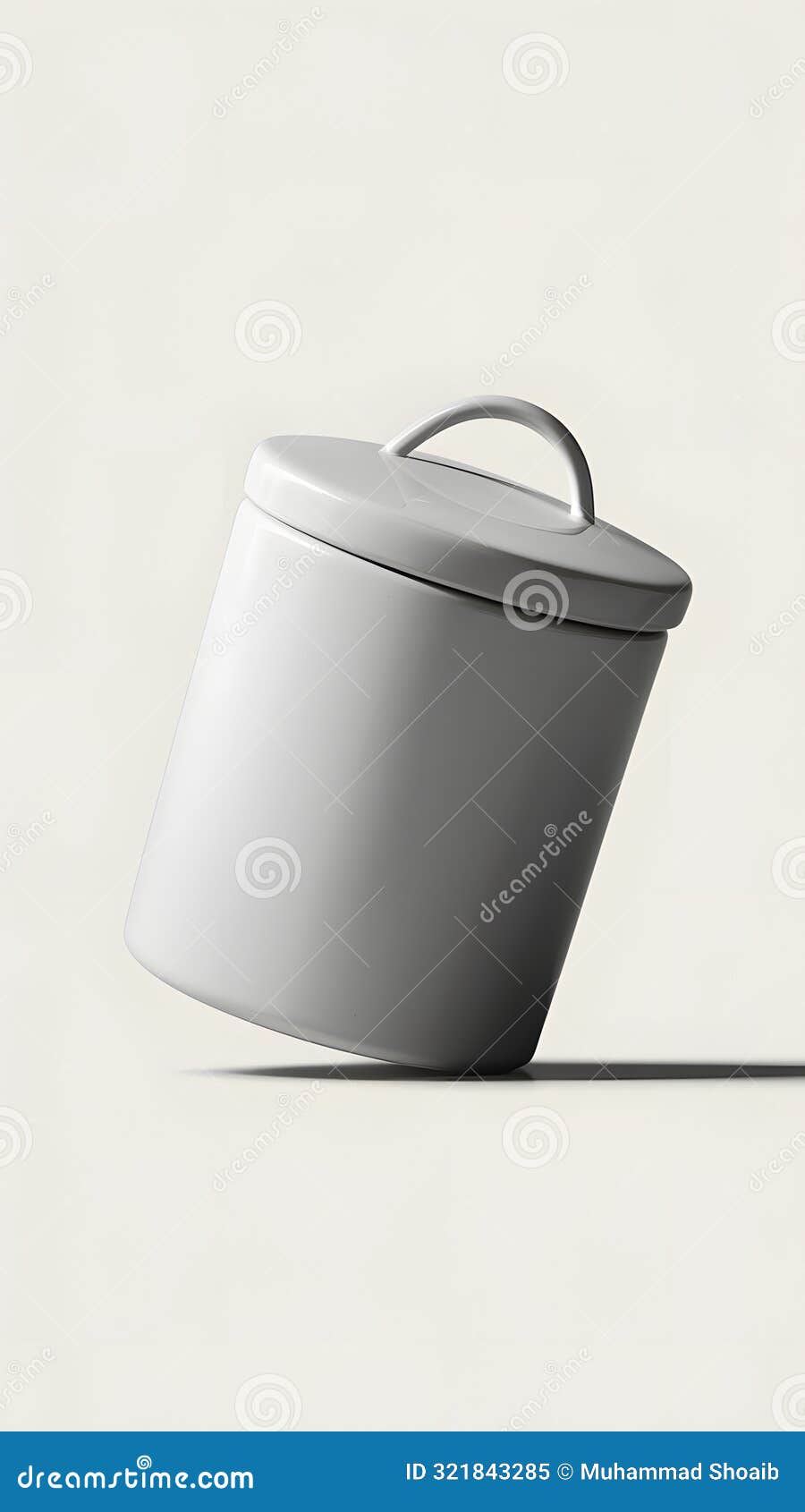 White Cylindrical Container with Rounded Lid, Tilted on Flat Surface ...