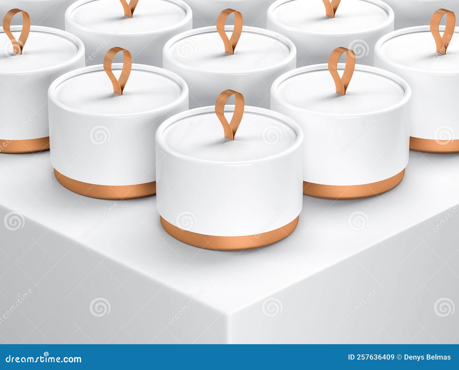 White Cylindrical Tube Boxes Packaging Mockup with Golden Loop on Table ...