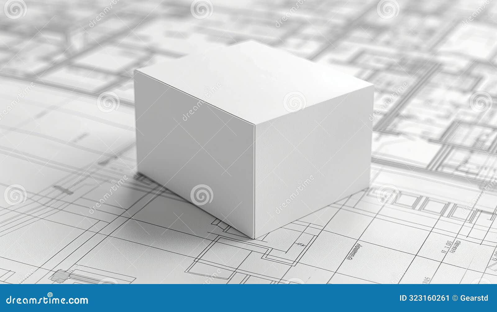 White 3D Box on Architectural Plans Stock Illustration - Illustration ...