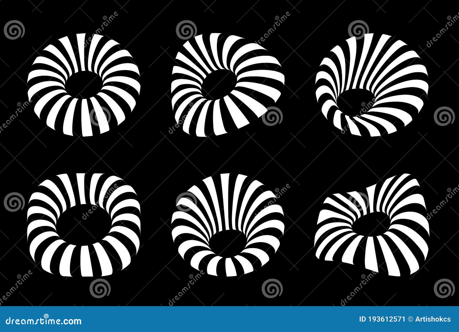 White 3d Circular Striped Frames Set. Three Dimensional Stripy Distort ...