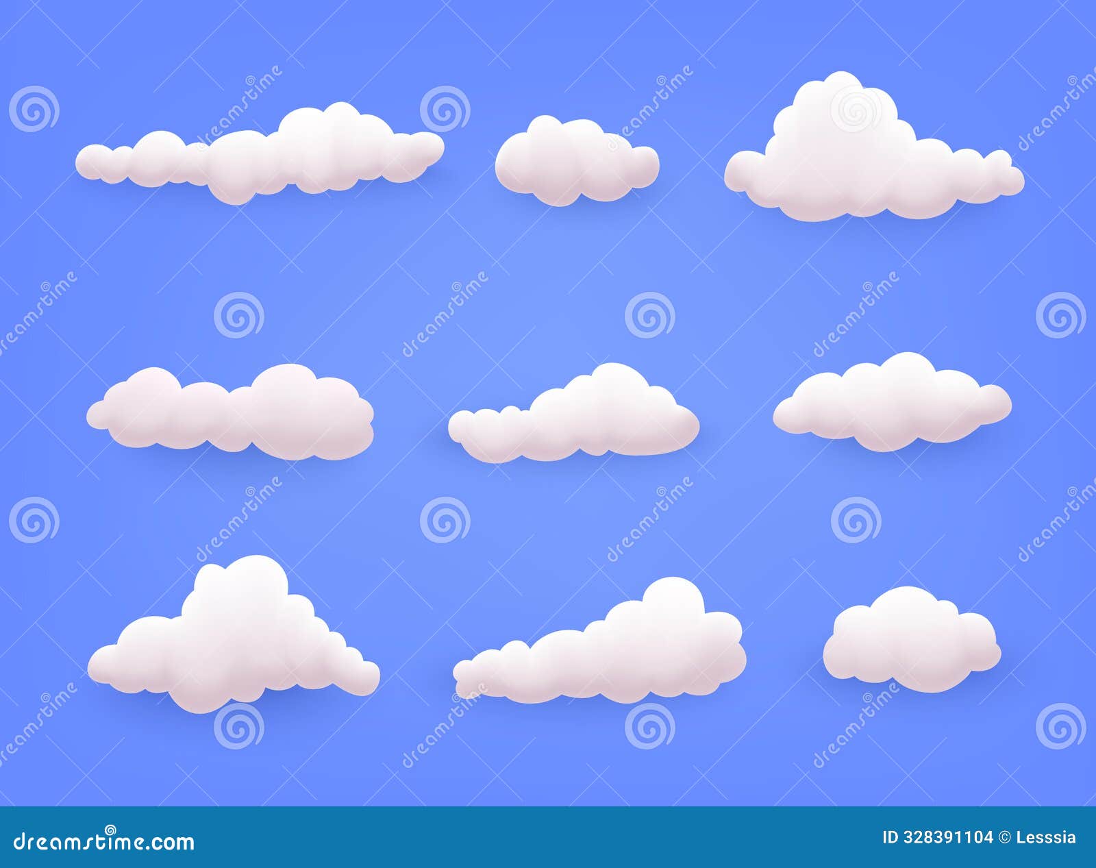 White 3d Clouds Set Isolated on a Blue Background. Weather Forecast Realistic Symbols Vector Set ...