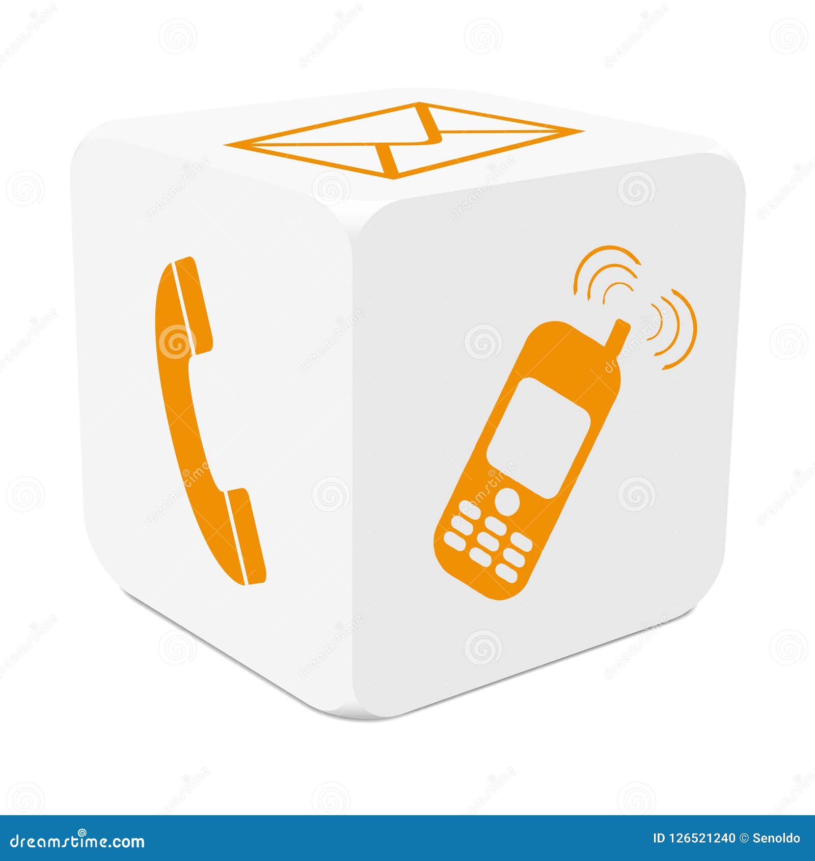 White 3D Cube with Orange Colored Icon Mapping - Telephone, E-Ma Stock ...
