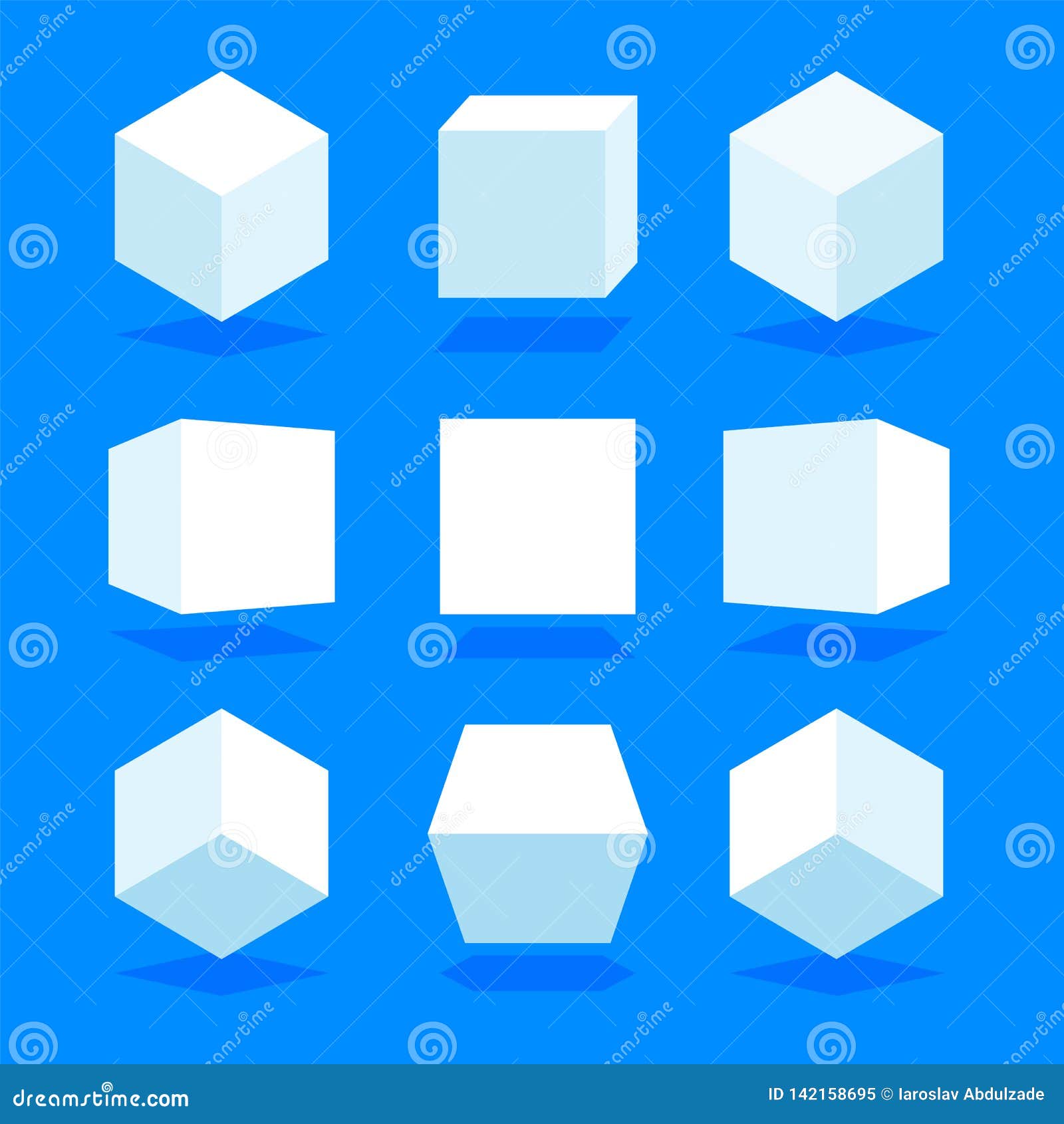 White 3D Cubes Pack Isolated on Blue Background. Different Light ...
