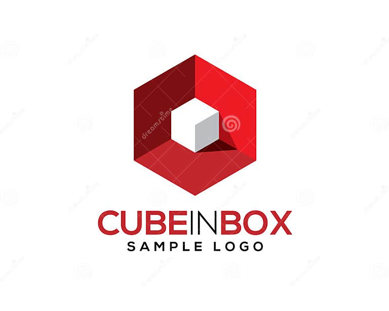 White 3D 3 Dimensional Cube Inside Red Hexagon Box with Light and ...