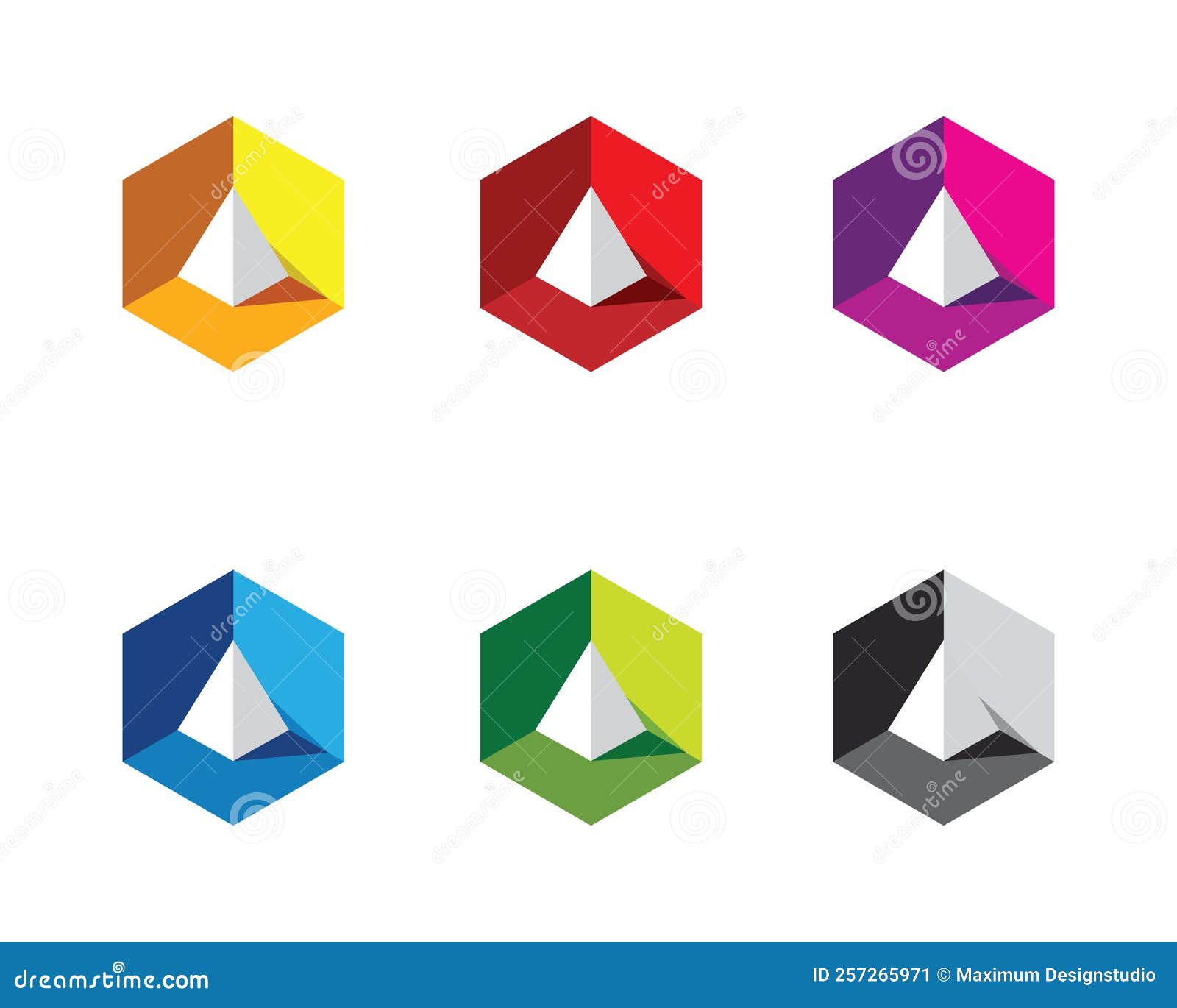 White 3D 3 Dimensional Isomentric Prism Pyramid Inside Red Hexagon Box ...