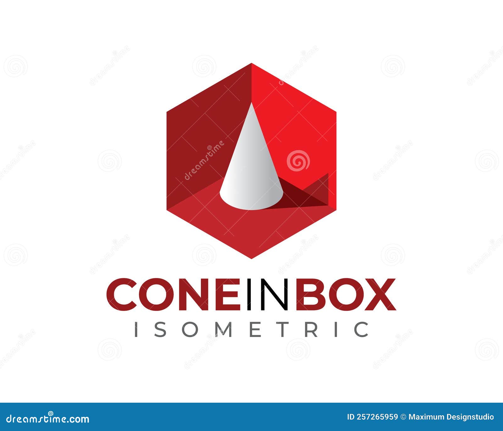 White 3D 3 Dimensional Isometric Cone Inside Red Hexagon Box with Light ...