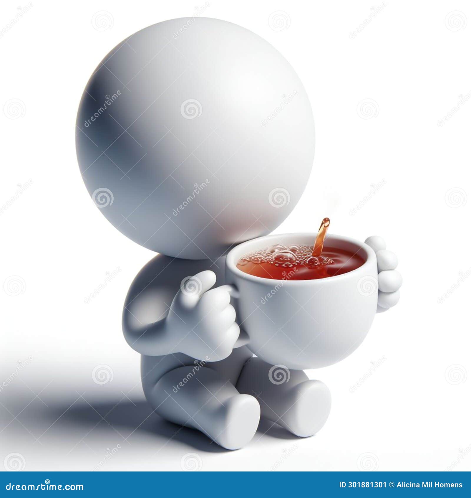 White 3D Figure Drinking a Cup of Tea. AI Generated Stock Illustration ...