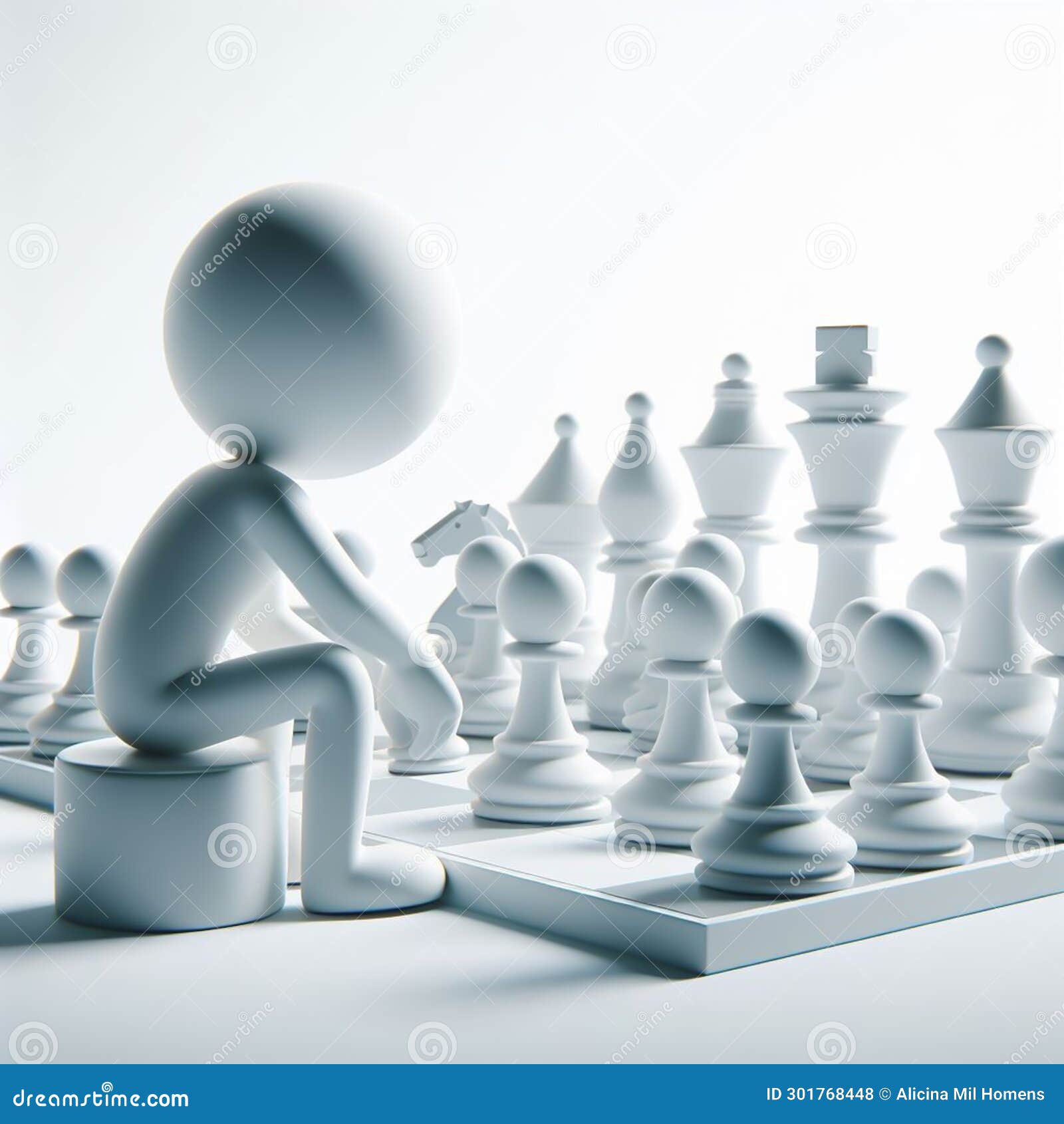 White 3D Figure Playing Chess. AI Generated Stock Illustration ...