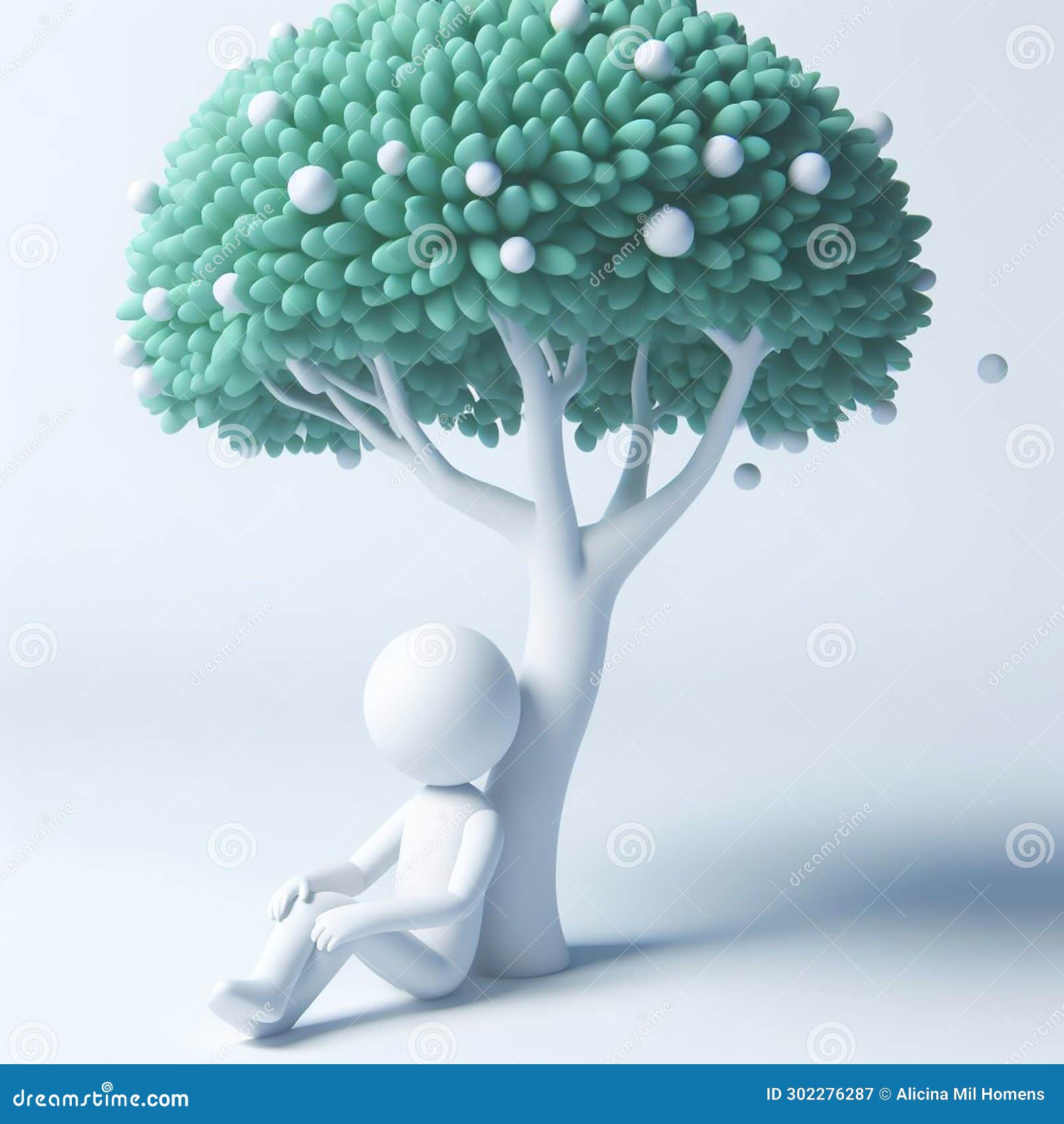 White 3D Figure Resting Under a Tree. Environment Concept Stock ...