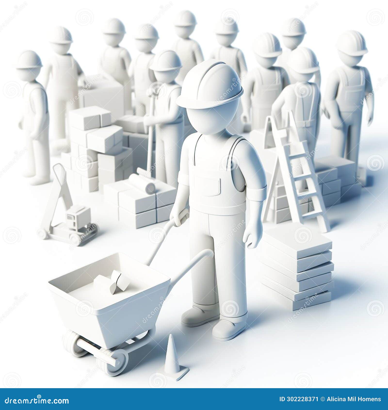 White 3D Figure Worker with Helmet on Head. Constructions and ...