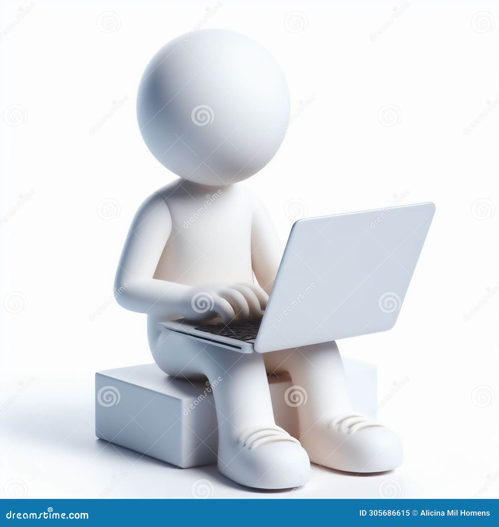 White 3D Figure Working on Laptop. AI Generated Stock Illustration ...