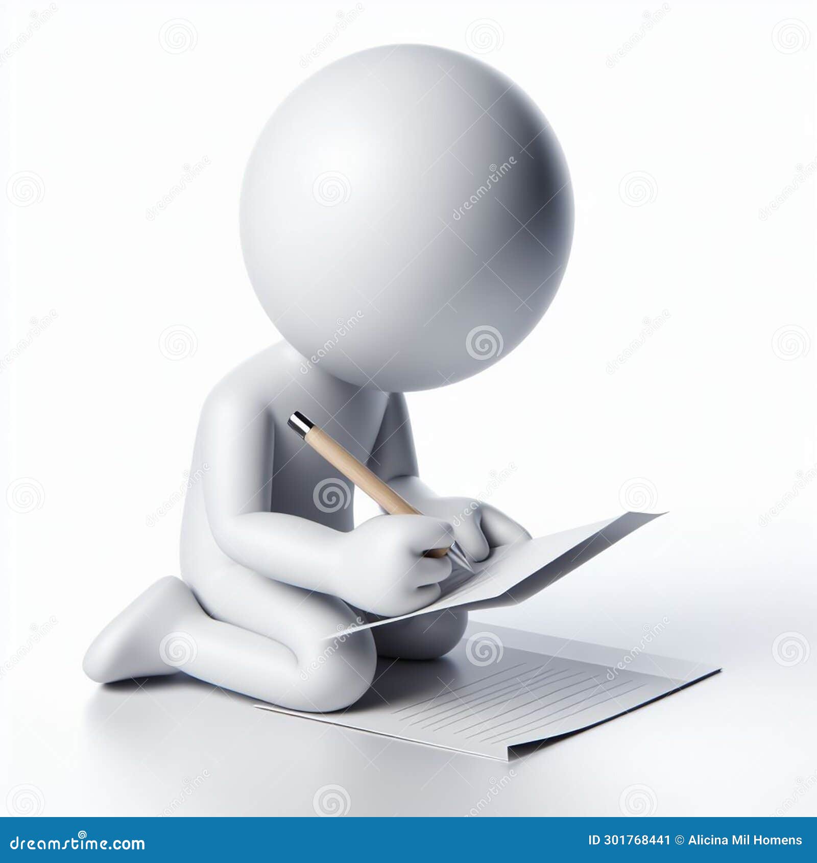 White 3D Figure Writing a Letter. AI Generated Stock Illustration ...