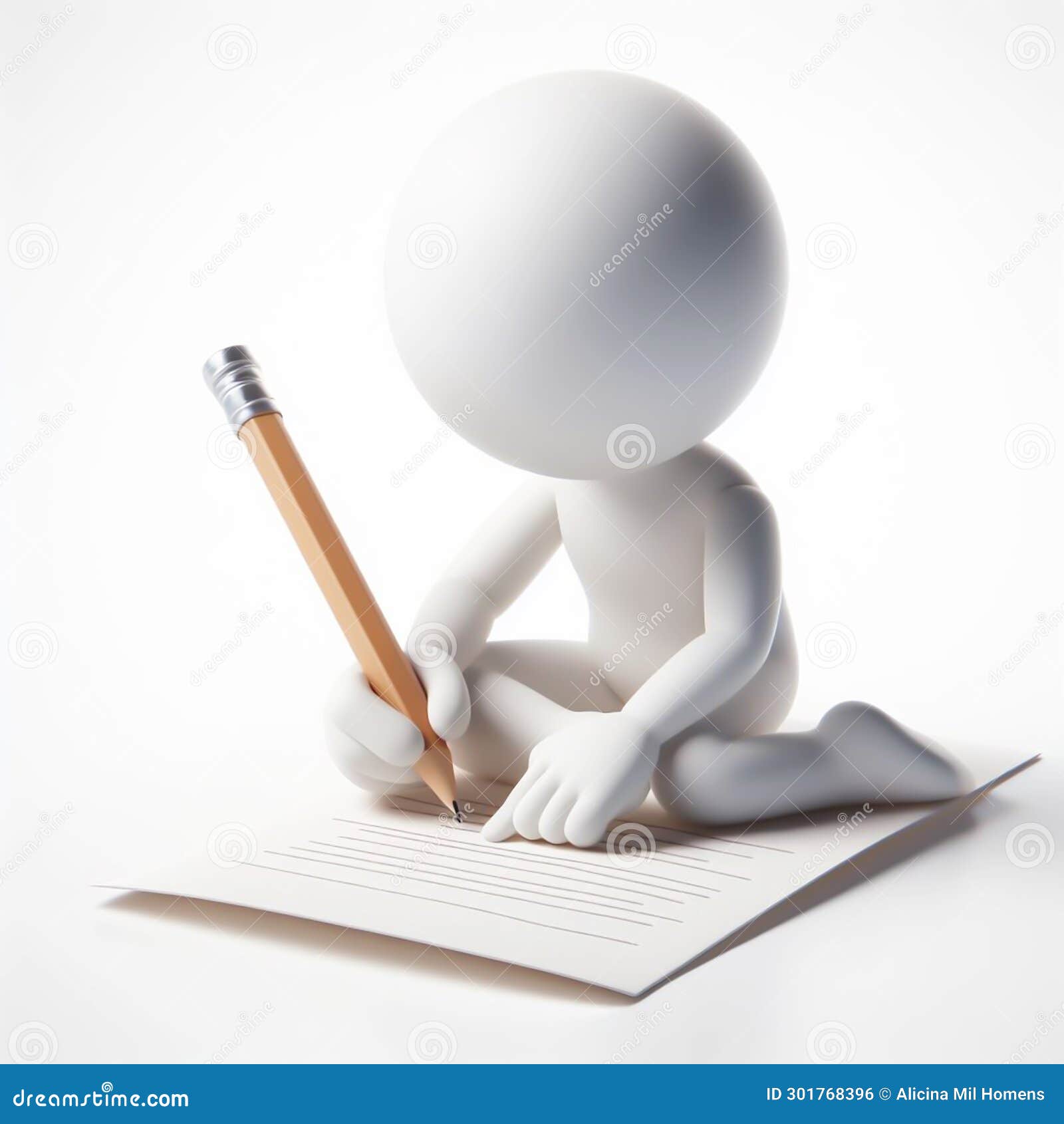 White 3D Figure Writing a Letter. AI Generated Stock Illustration ...