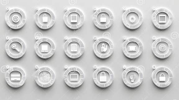 White 3D Icons of Computer and Technology Symbols Arranged in a Grid ...