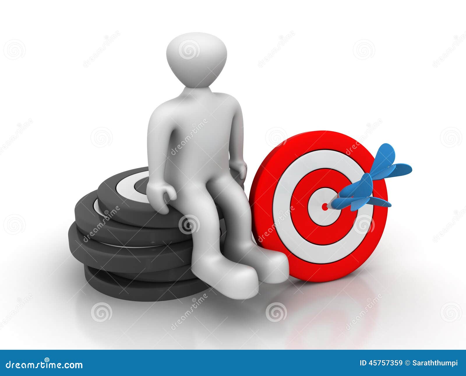 White 3d Man Behind Target. Business Success Stock Illustration ...