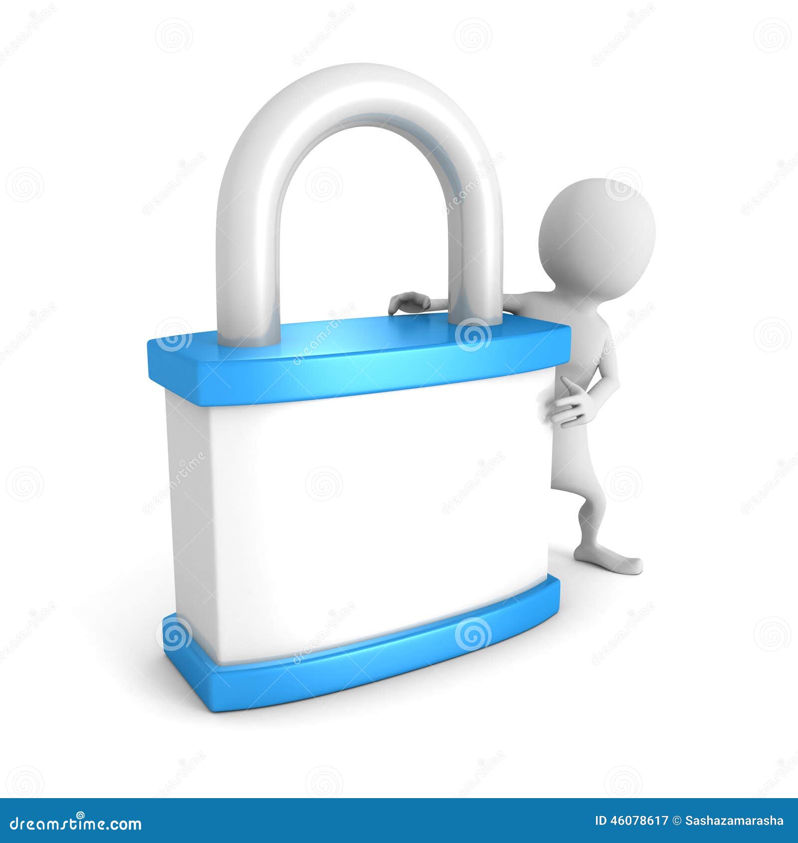 White 3d Man with Blue Padlock. Security Concept Stock Illustration ...