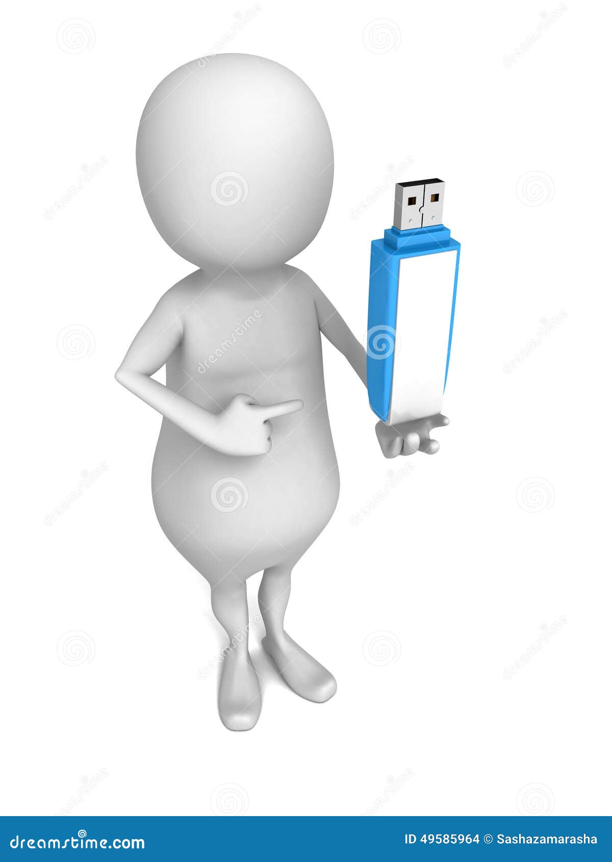 White 3d Man with Blue Usb Flash Drive Stick Stock Illustration ...