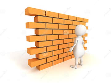 White 3d Man with Brick Wall Stock Illustration - Illustration of brick ...