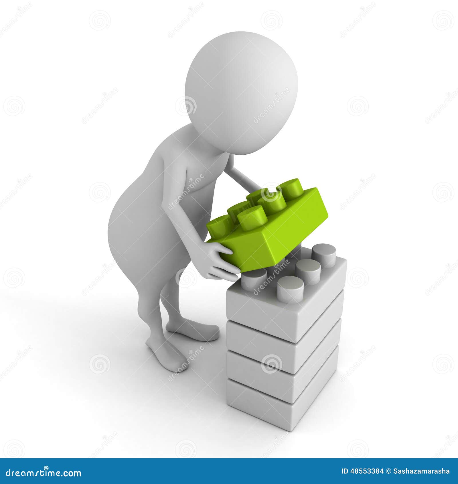 White 3d Man Build Toy Blocks Stack Tower Royalty-Free Illustration ...