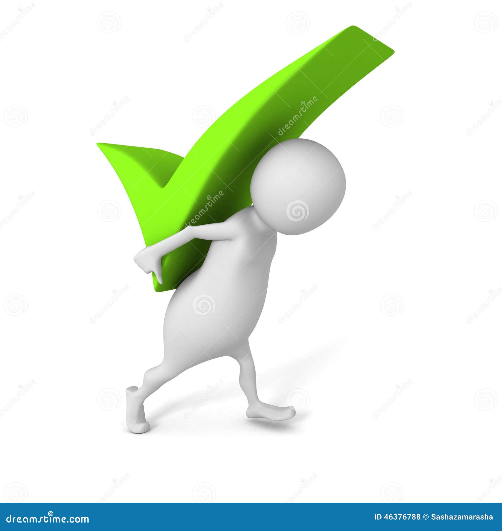 White 3d Man Carry Big Green Check Mark Symbol Stock Illustration ...