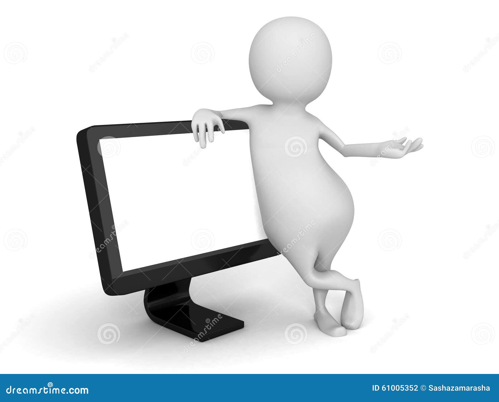 White 3d Man with Computer PC Monitor Stock Illustration - Illustration ...