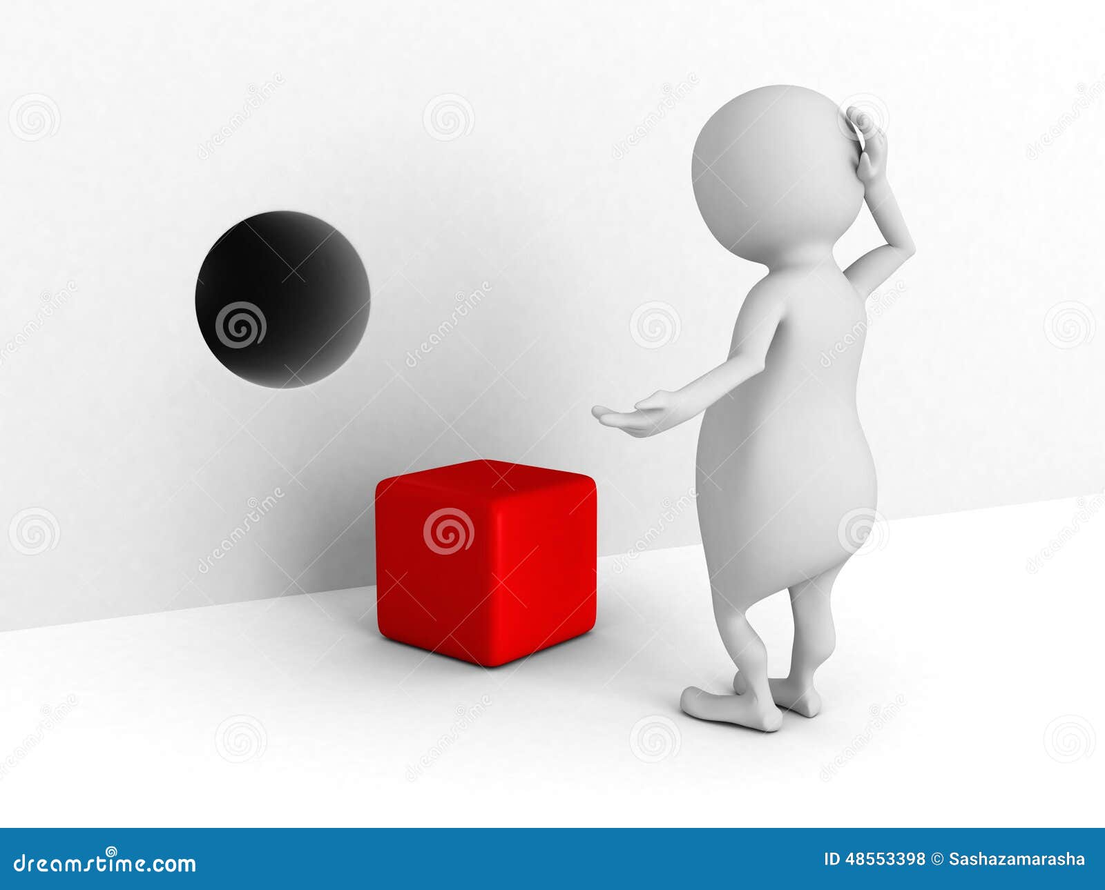 White 3d Man Confused of Cube and Wrong Hole Stock Illustration ...