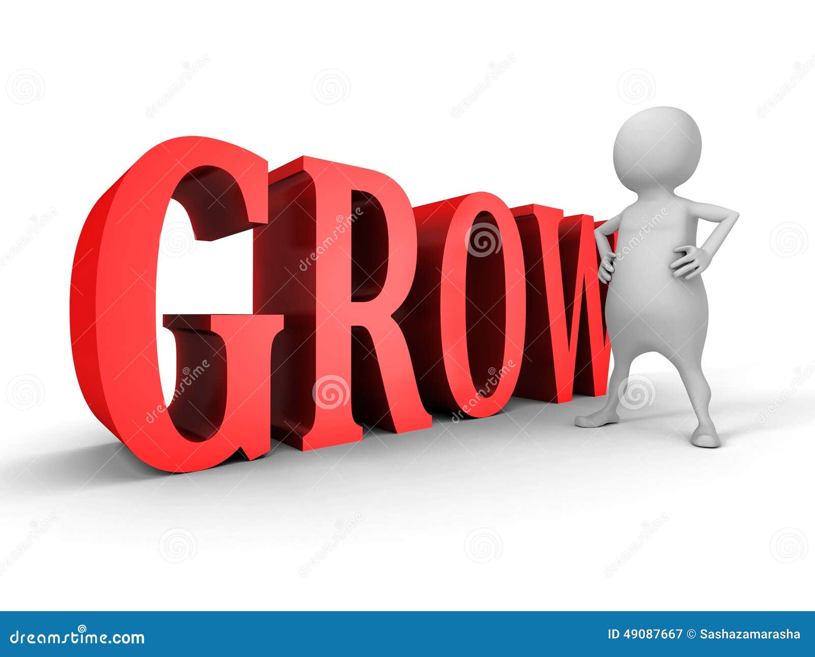 White 3d Man with GROW Red Text. Success Concept Stock Illustration ...