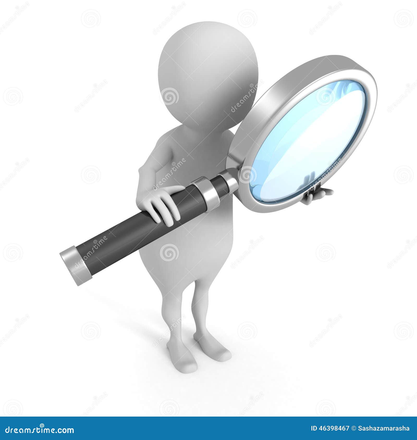 White 3d Man with Magnifying Glass Stock Illustration - Illustration of ...