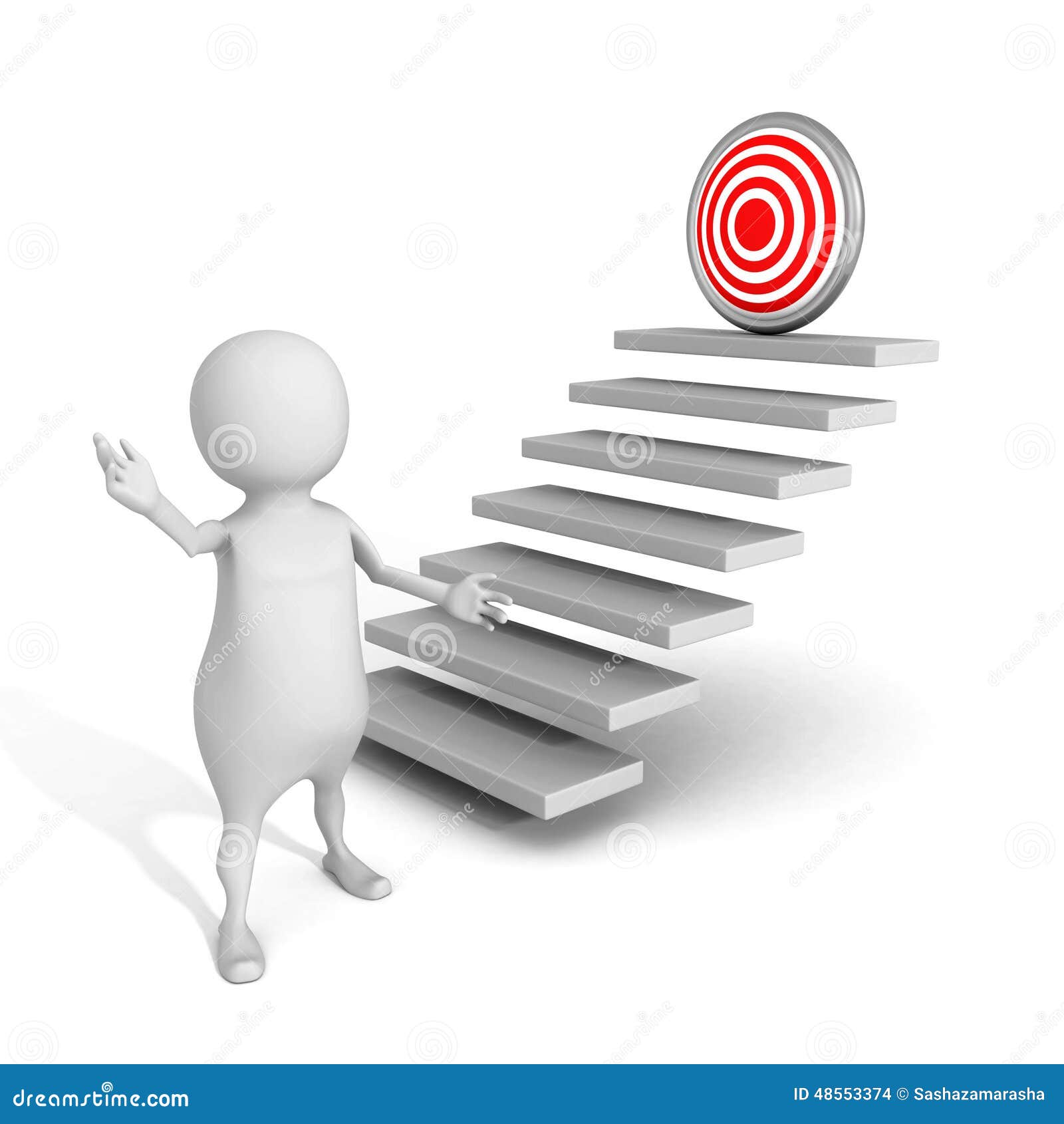 White 3d Man Presents Successful Goal Target on Top of Steps Stock ...