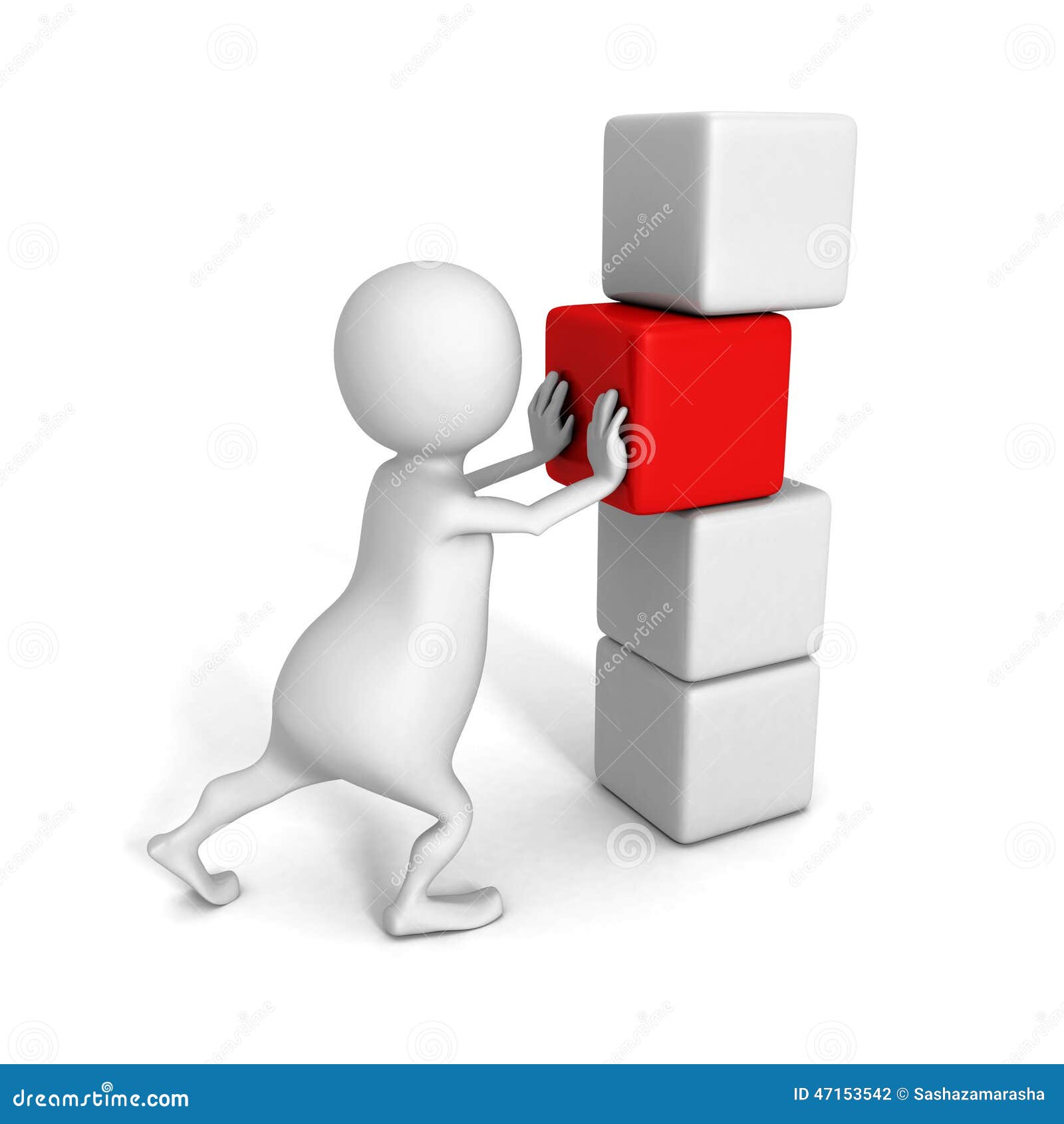 White 3d Man Push Main Last Cube of Success Tower Stock Photo - Image ...