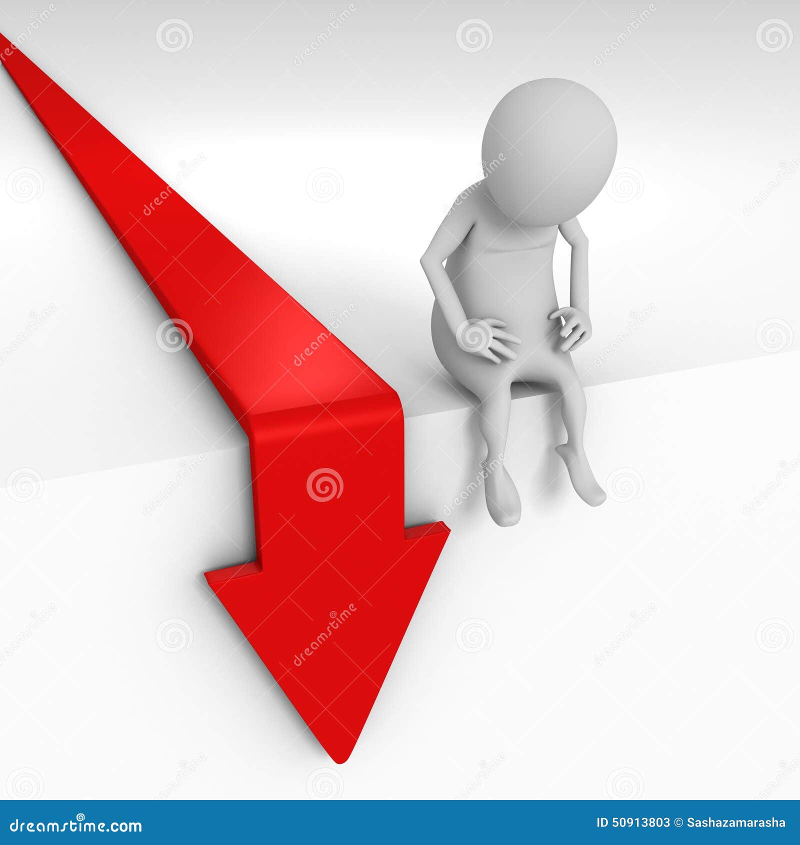 White 3d Man with Red Arrow Falling Down. Crisis Concept Stock ...