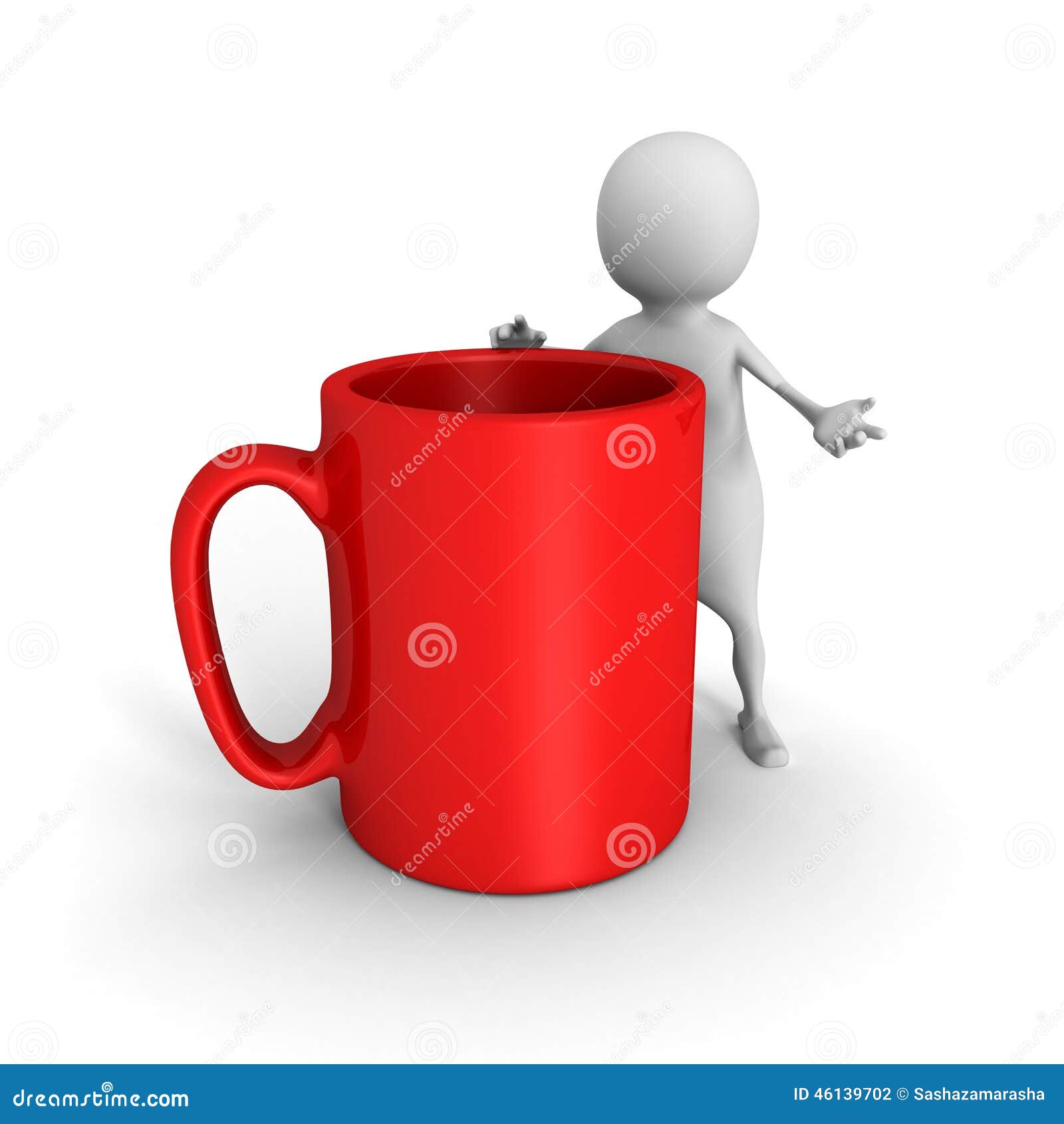 White 3d Man with Red Coffee Mug Stock Illustration - Illustration of ...
