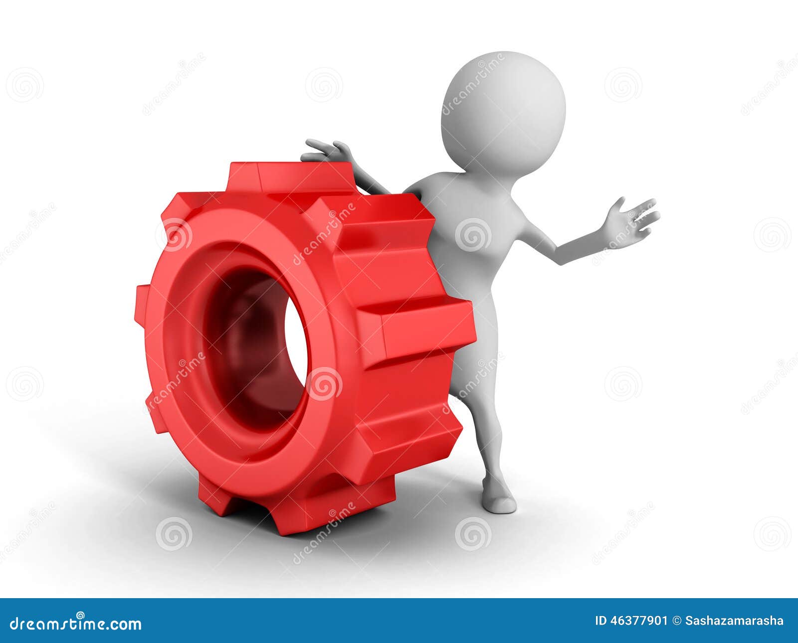 White 3d Man with Red Cogwheel Mechanical Gear Stock Illustration ...
