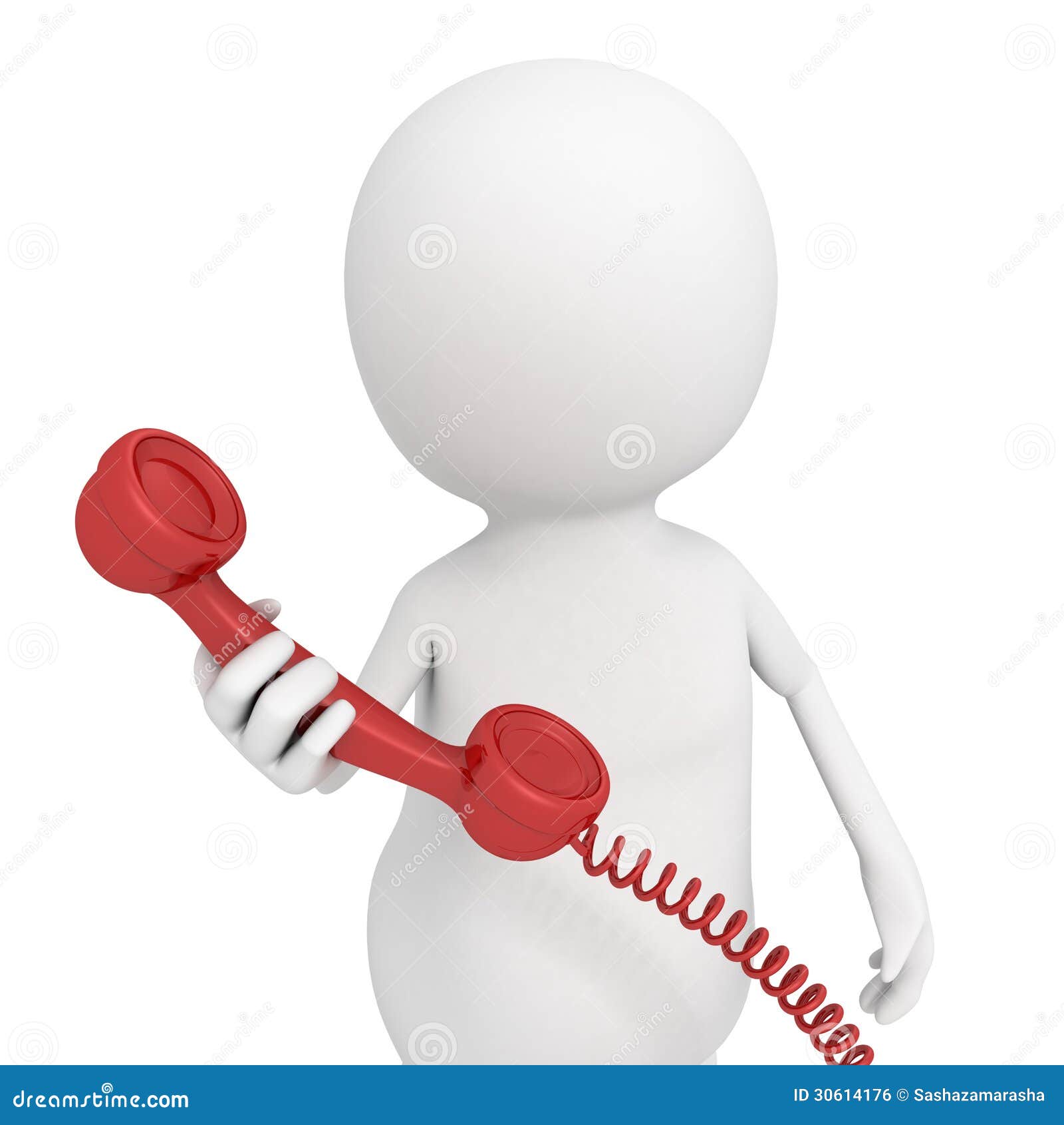 White 3d Man with Red Contact Phone Handset Stock Illustration ...