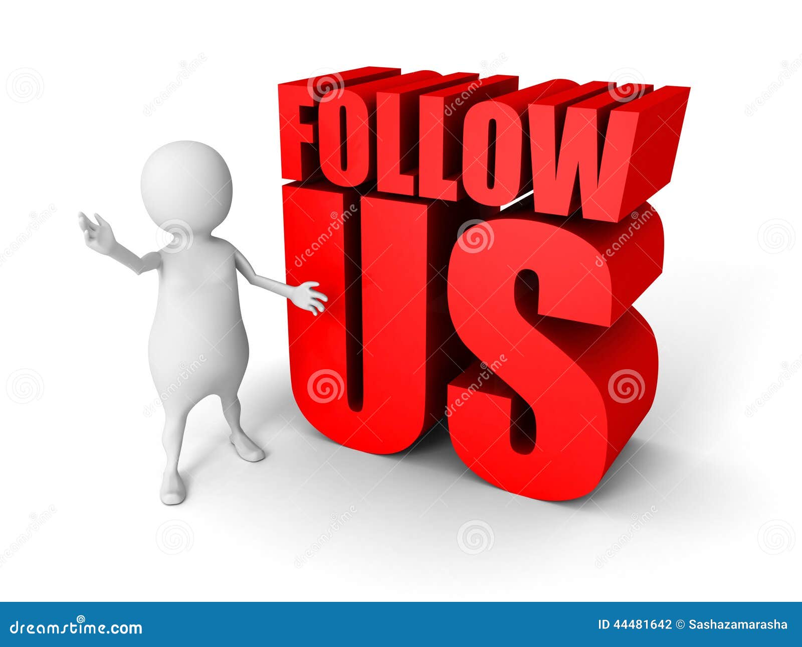 White 3d Man with Red FOLLOW US Concept Text Stock Illustration ...