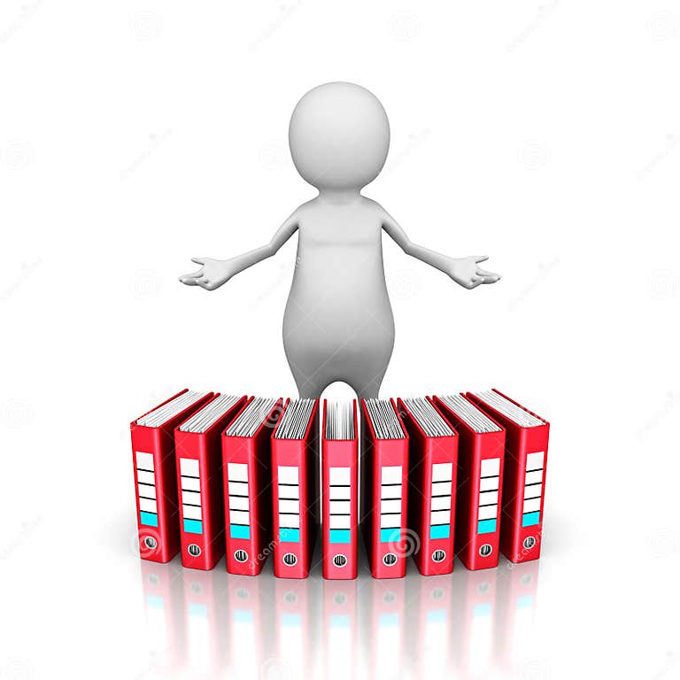 White 3d Man with Red Office Ring Binders Stock Illustration ...