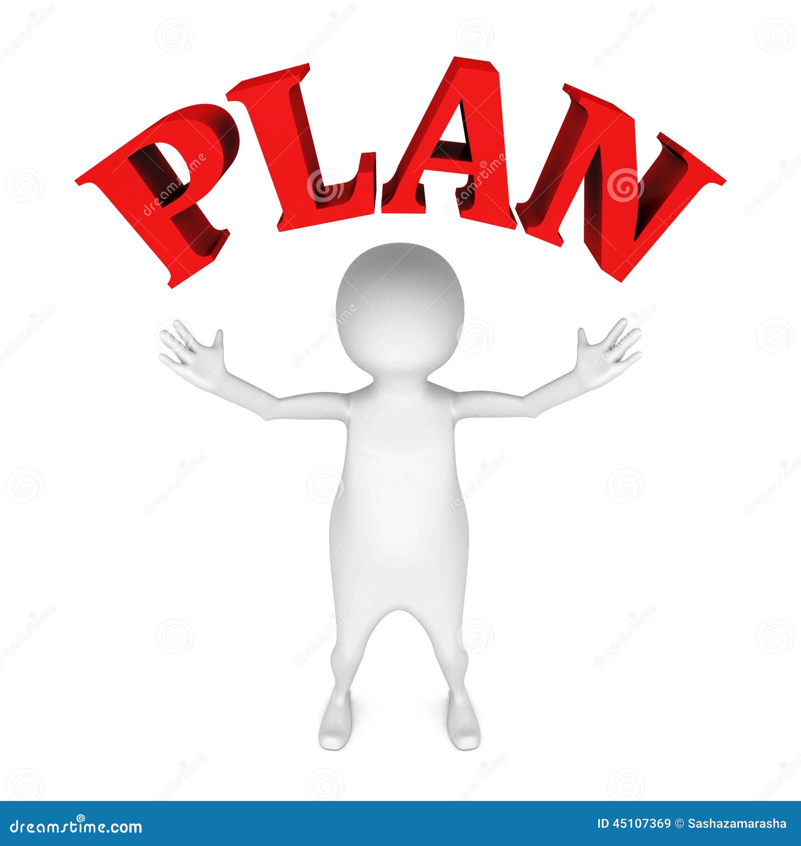 White 3d Man with Red PLAN Word Text Stock Illustration - Illustration ...