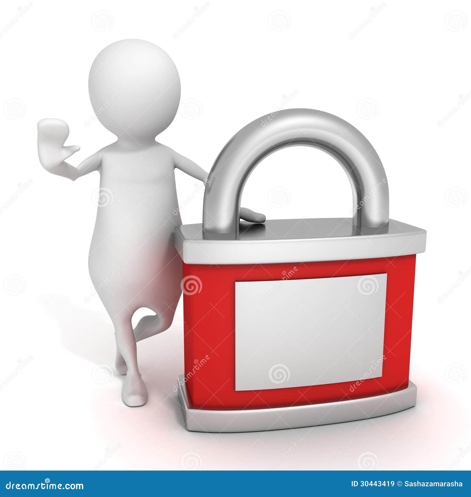 White 3d Man with Red Security Padlock Stock Illustration ...