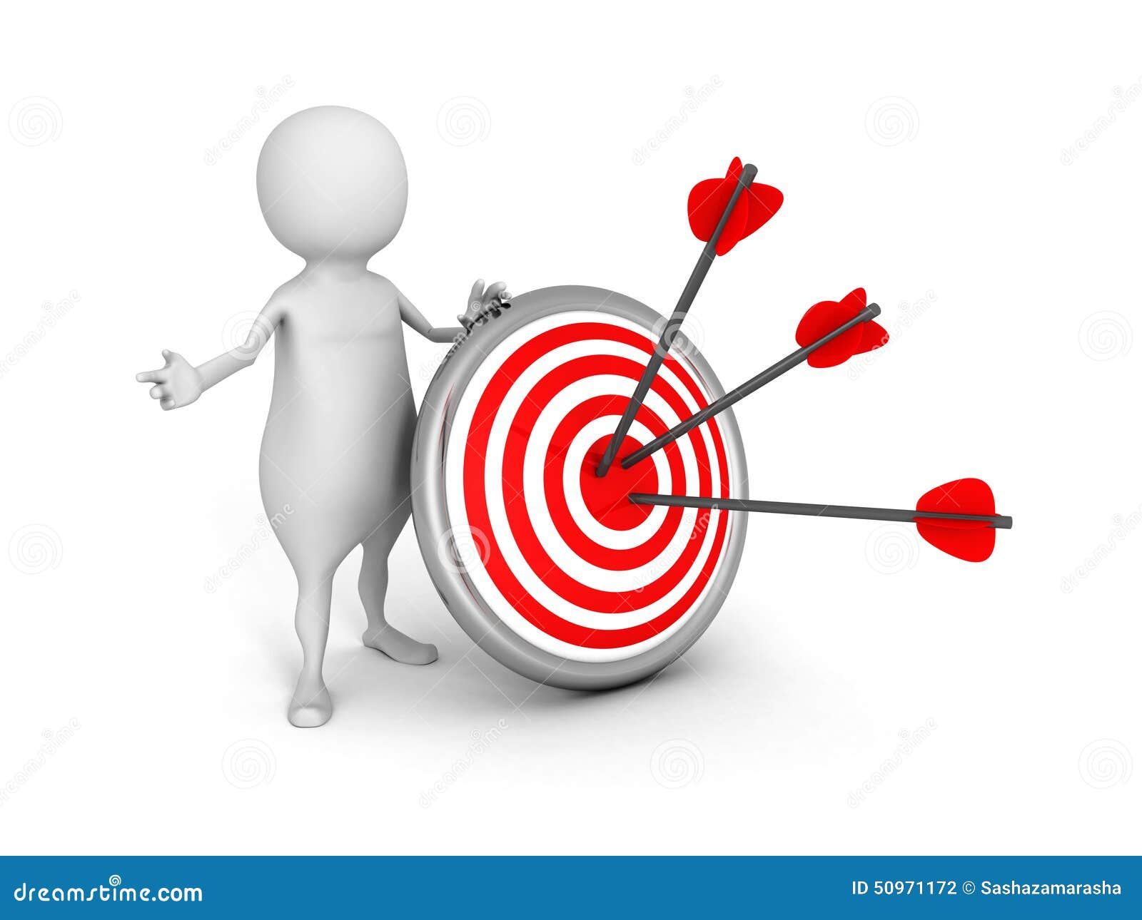 White 3d Man with Target and Arrows. Success Achivement Concept Stock ...