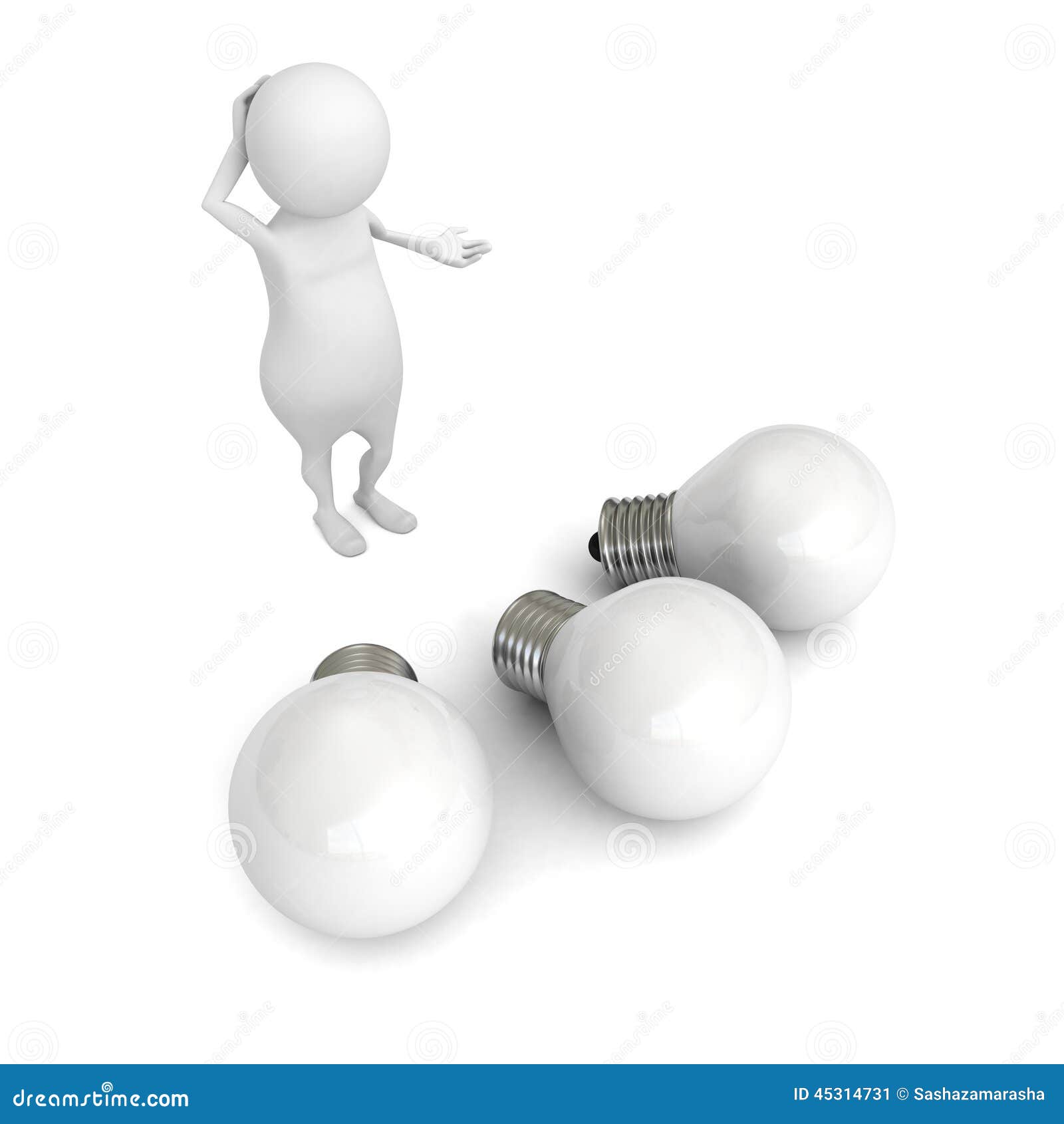 White 3d Man Thinking a New Idea Above Light Bulbs Stock Illustration ...