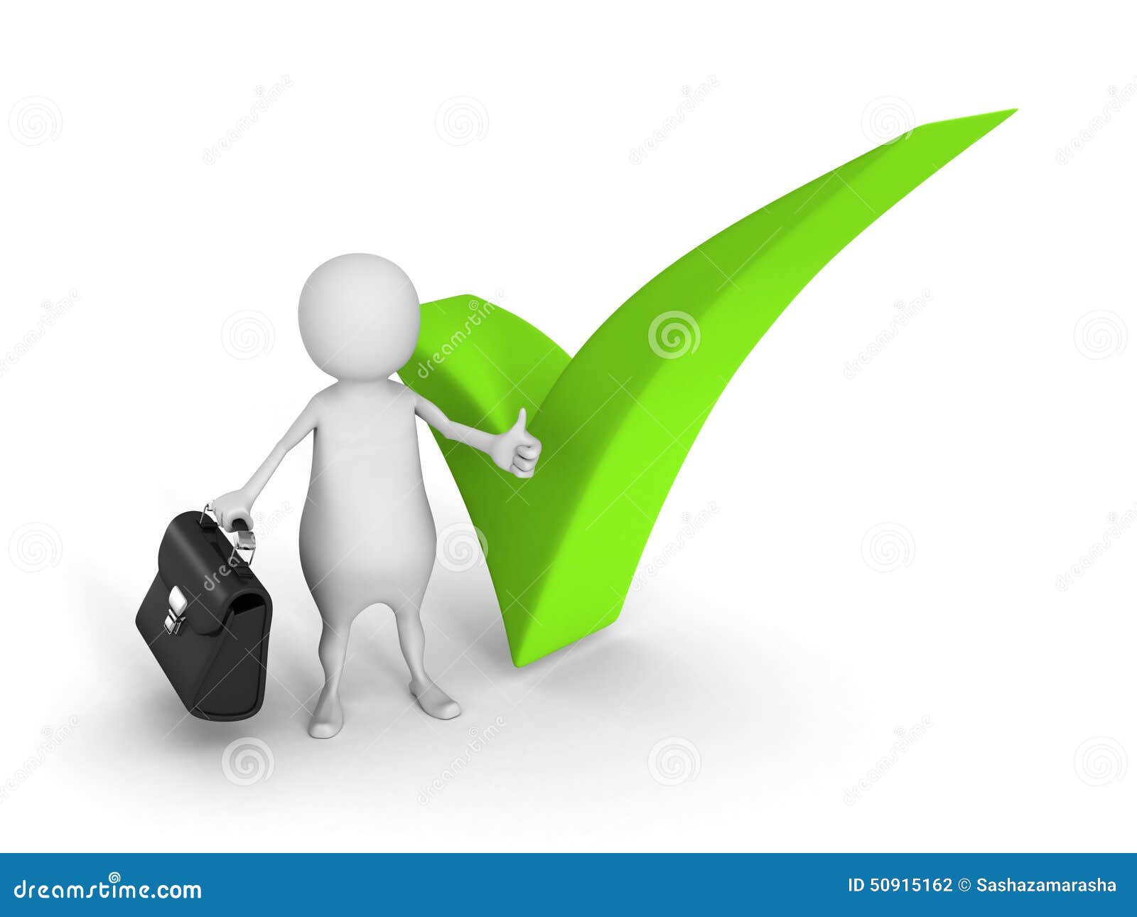 White 3d Man Thumbs Up with Green Check Mark Stock Illustration ...
