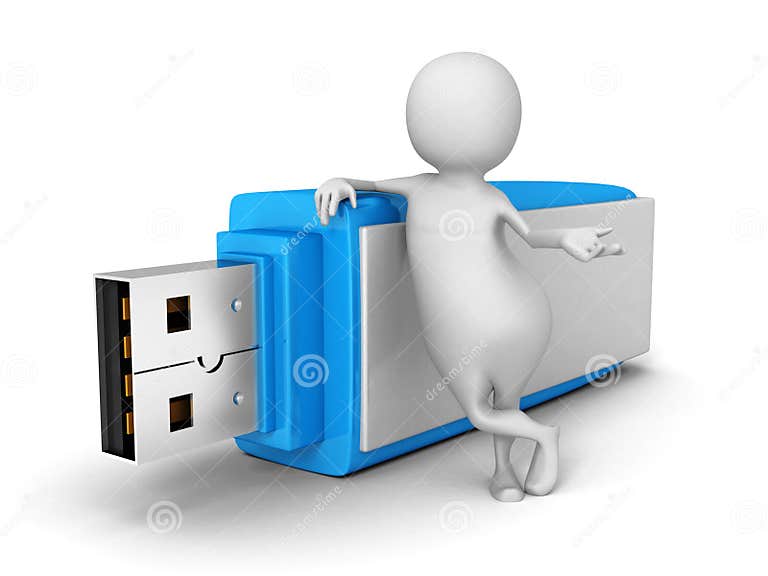 White 3d Man with USB Flash Drive Stick Stock Illustration ...