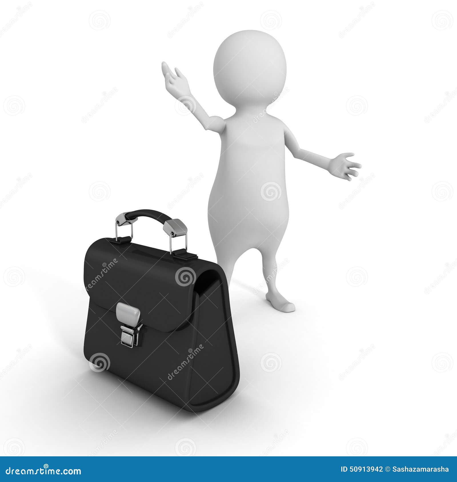 White 3d Man Welcome Gesture with Briefcase. Business Concept Stock ...