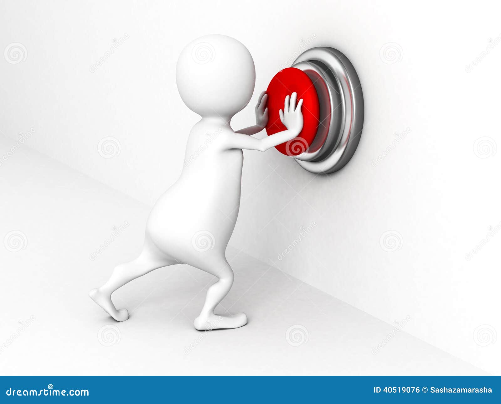 White 3D person pushing a red button