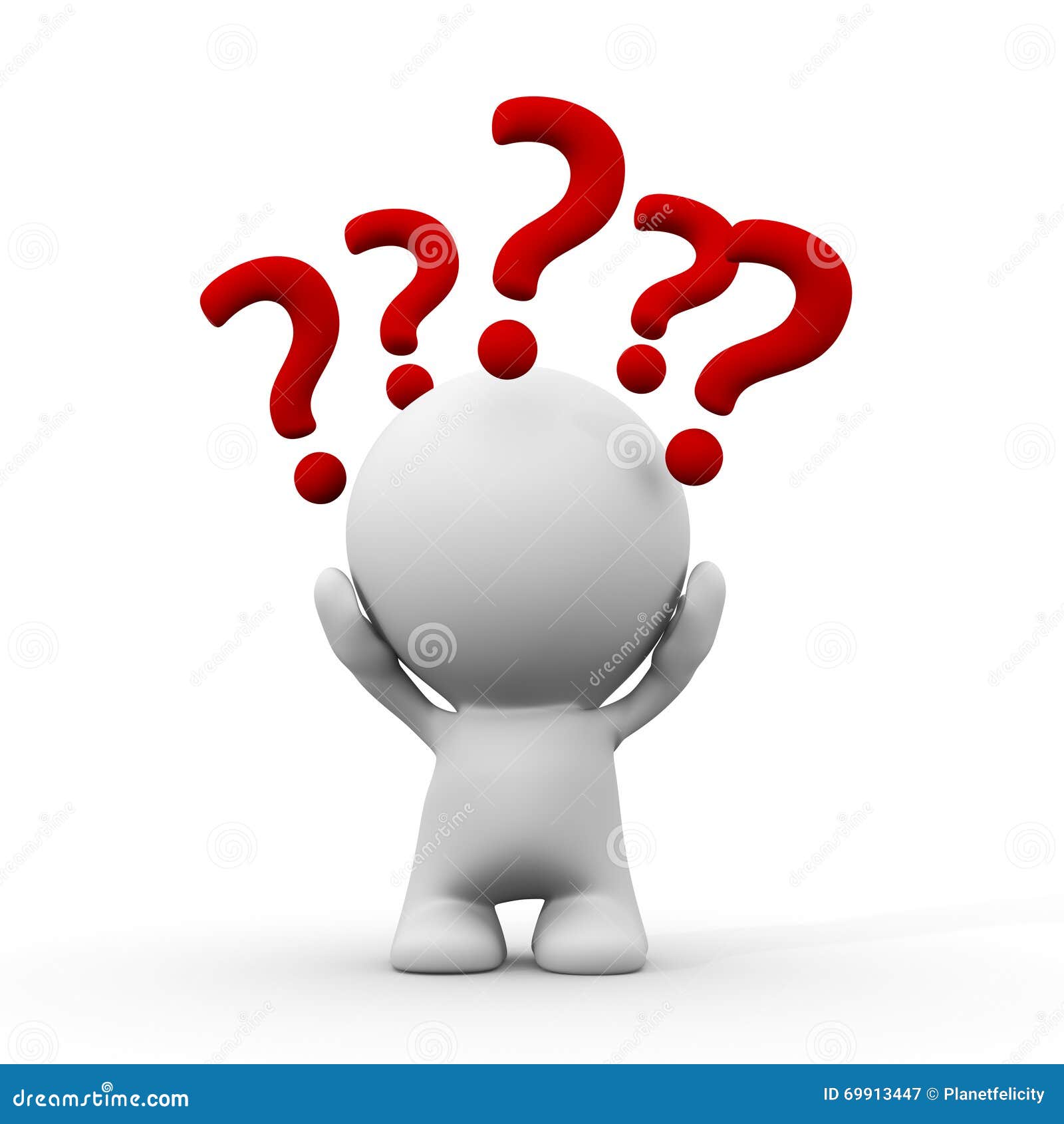 White 3d Person with Question Marks Around the Head Stock Illustration ...