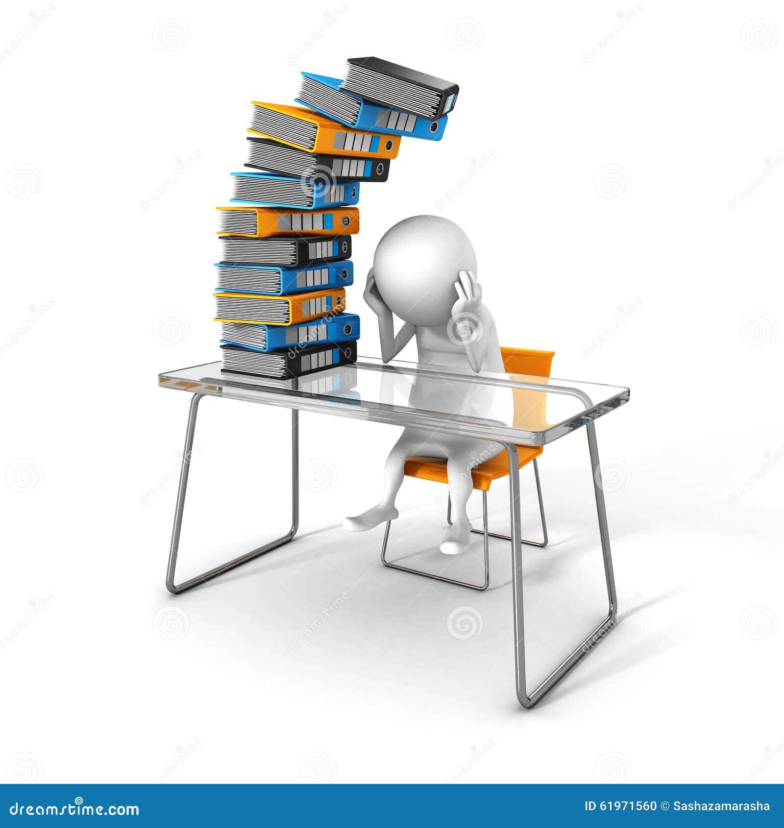 White 3d Person Tired of Hard Office Work Stock Illustration ...