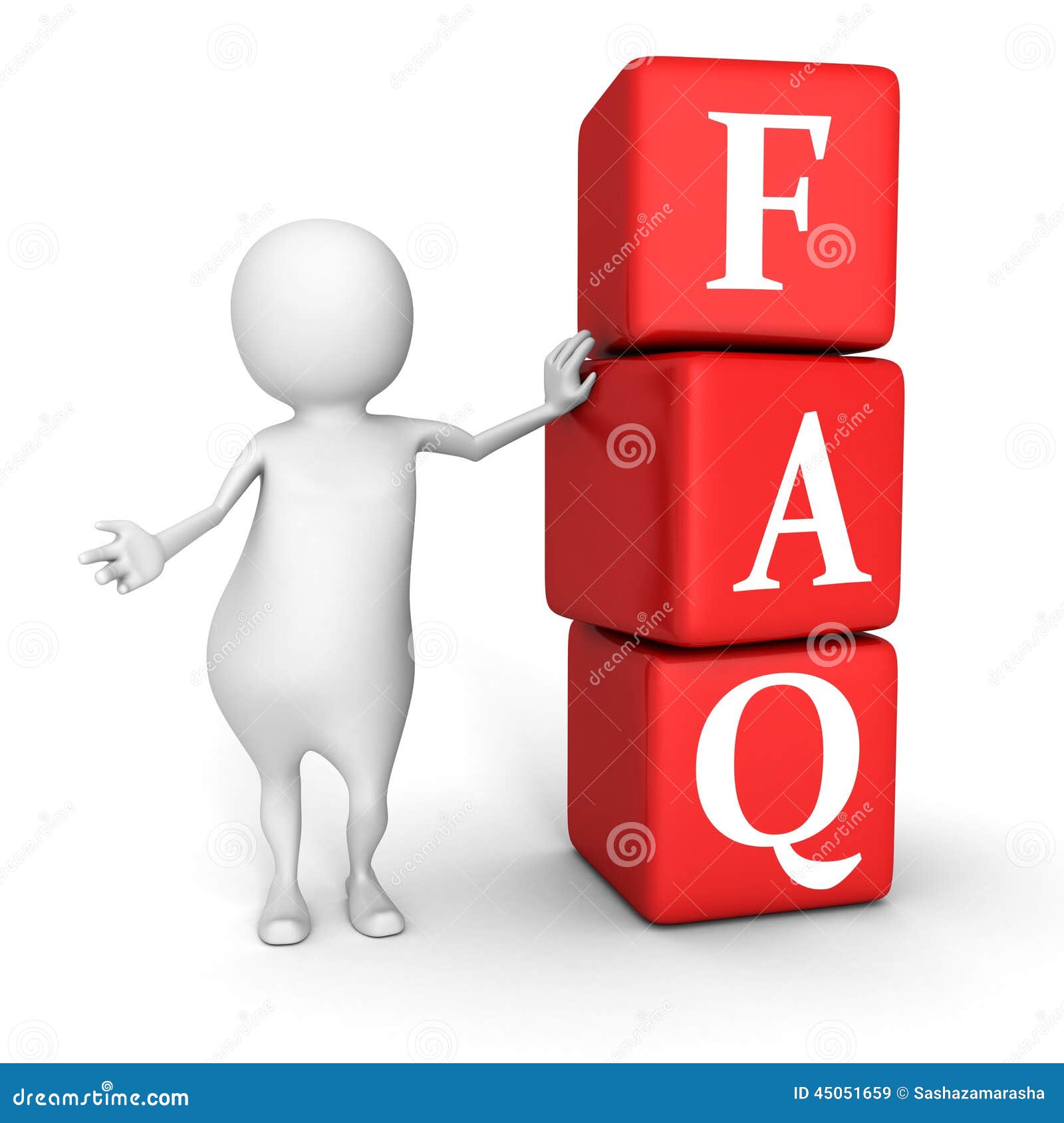 White 3d Person with Word FAQ Red Cubes Stock Illustration ...
