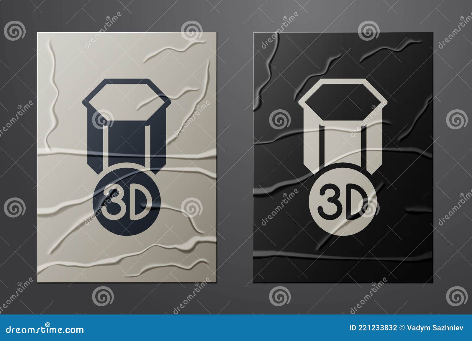 White 3D Printer Icon Isolated on Crumpled Paper Background. 3d ...