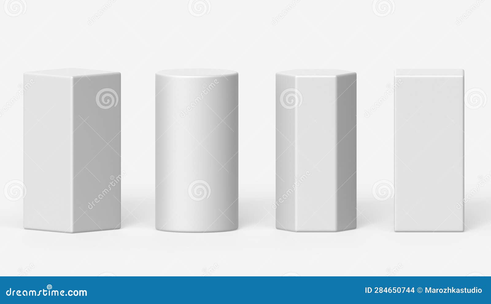 White 3d Render Pillar Podium. Cylinder, Square and Hexagon Column ...