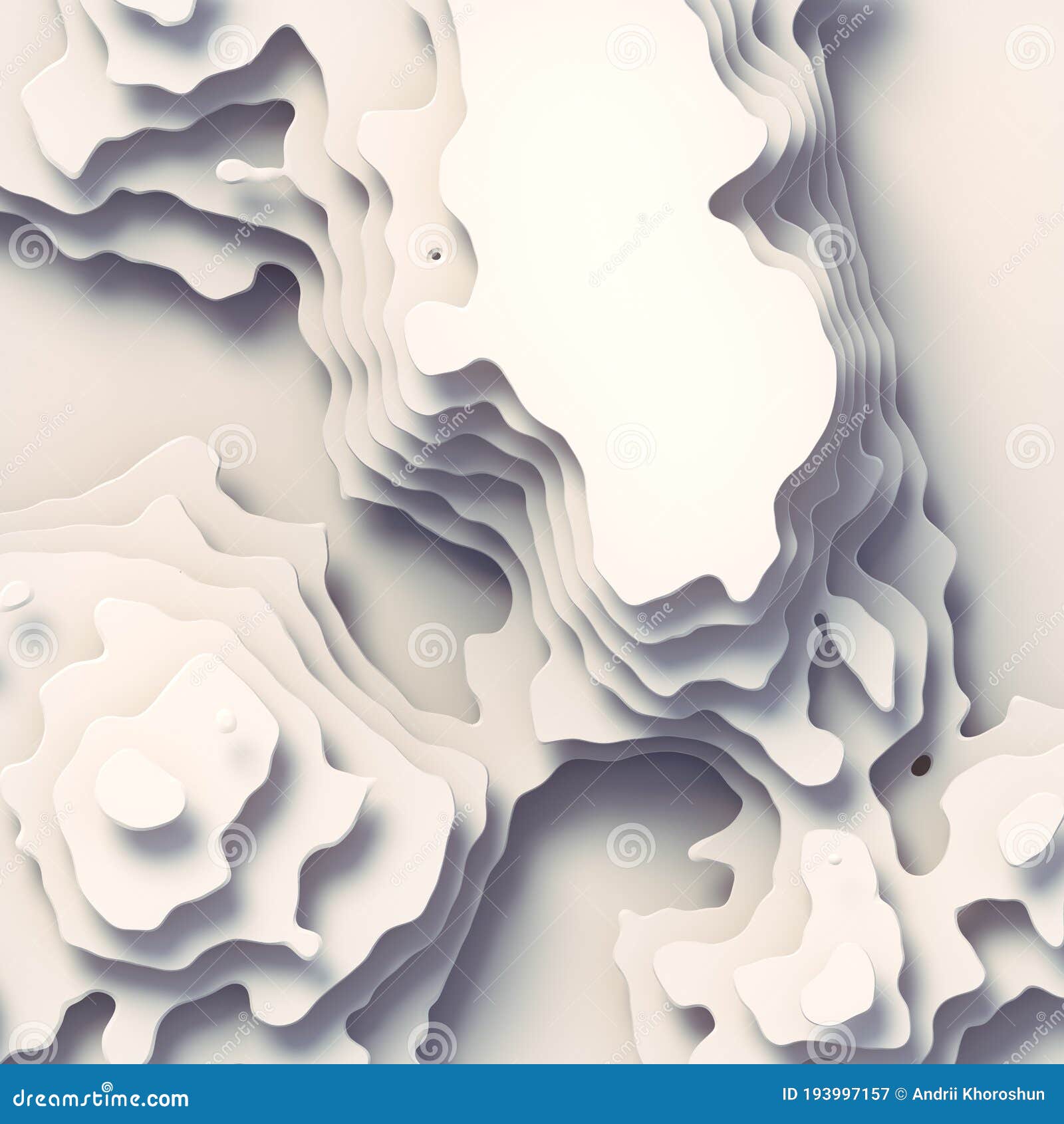 White 3D Rendering Topographic Map Background Concept. Wavy Backdrop ...
